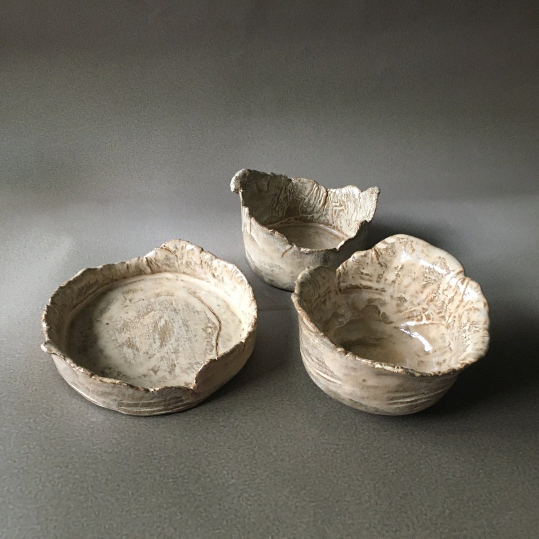 Beige Clay Bowls Set Unique Home Table Decoration Ideal Mom Gift Snack ...
