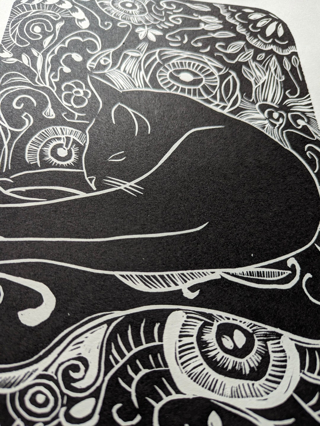 Linocut Print, Beautyful Print, Cute Cat Illustration, Symbolic Art ...
