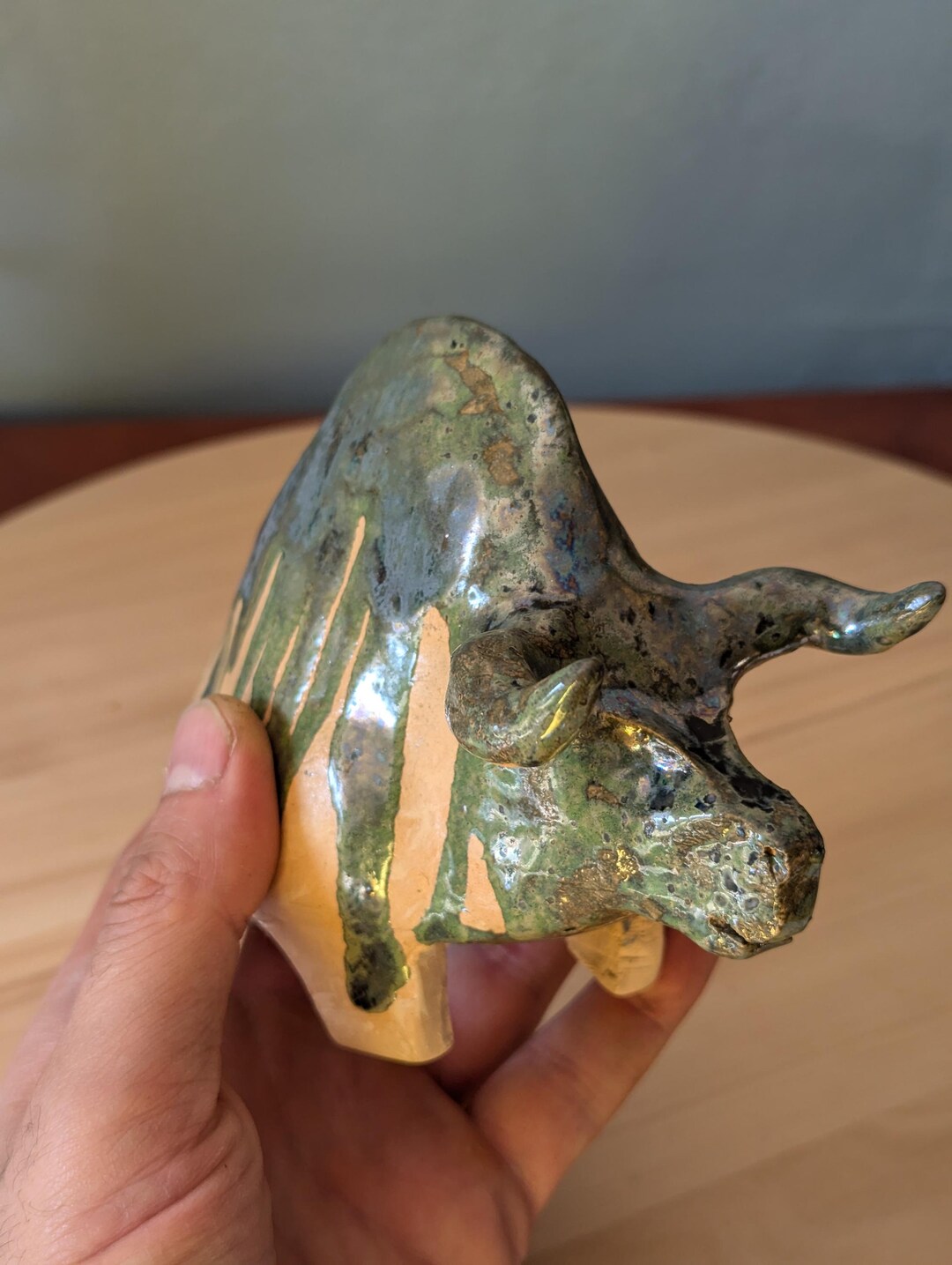 Bull Clay Figurine Home Decoration Table Top Ceramic Art Wild Animal ...