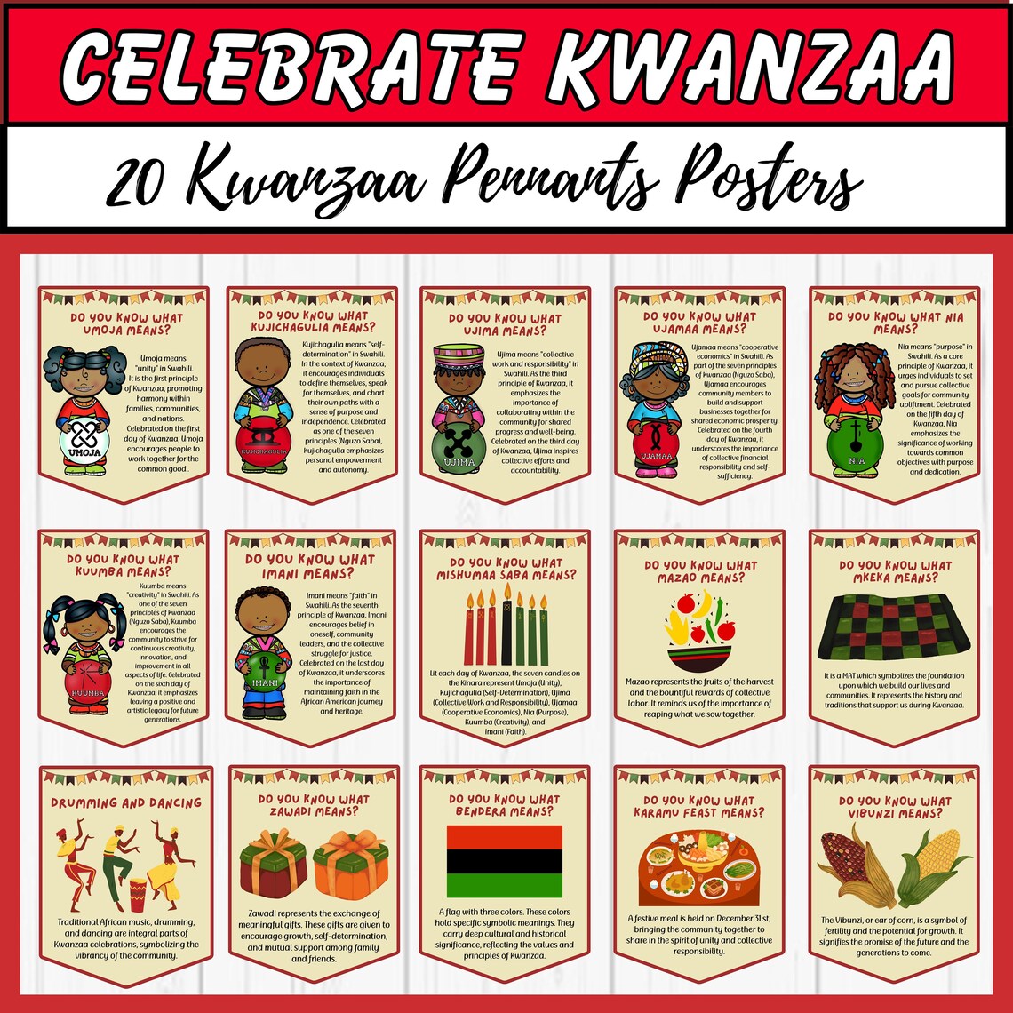 Kwanzaa Vocabulary Posters-kwanzaa Principles Posters-the7 - Etsy