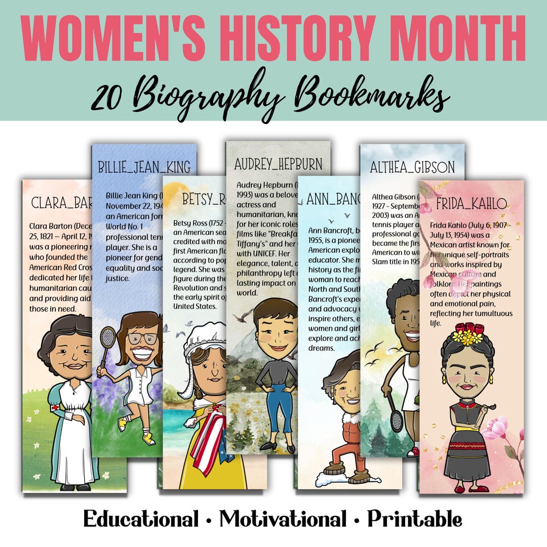 Women’s History Month Printable Bookmarks | Famous Women Biography ...