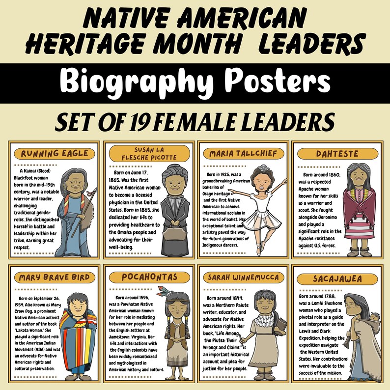 Native American Heritage Month Biography Posters Female Leaders Set of ...