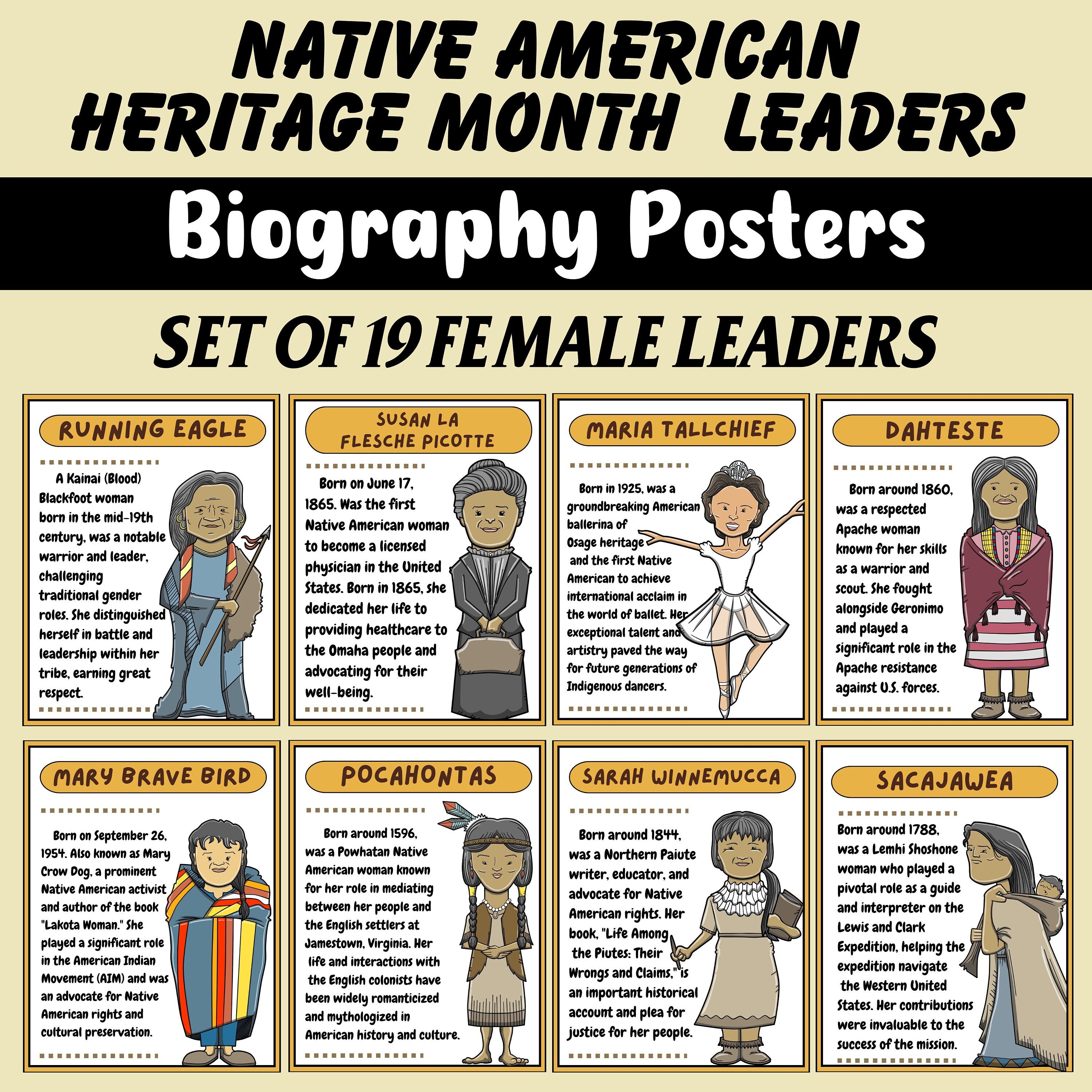 Native American Heritage Month Biography Posters Female Leaders Set of ...