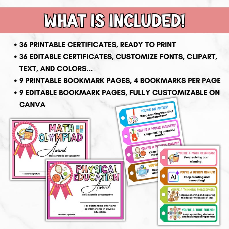 Editable & Printable End of Year Classroom Awards and Bookmarks ...
