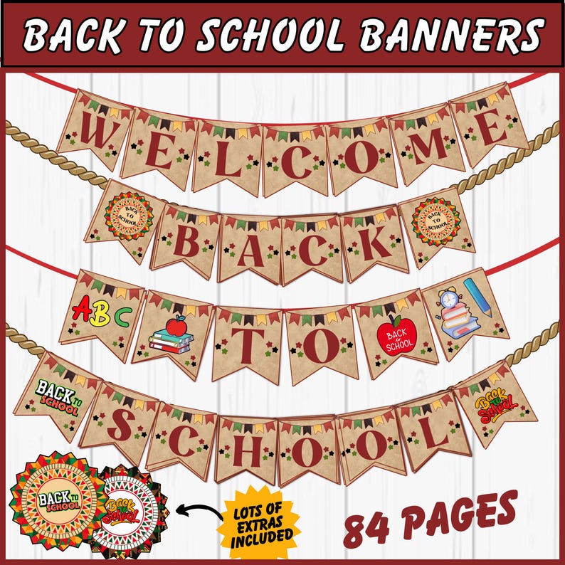 Welcome Back to School Bunting Banners Customizable Printable Classroom ...