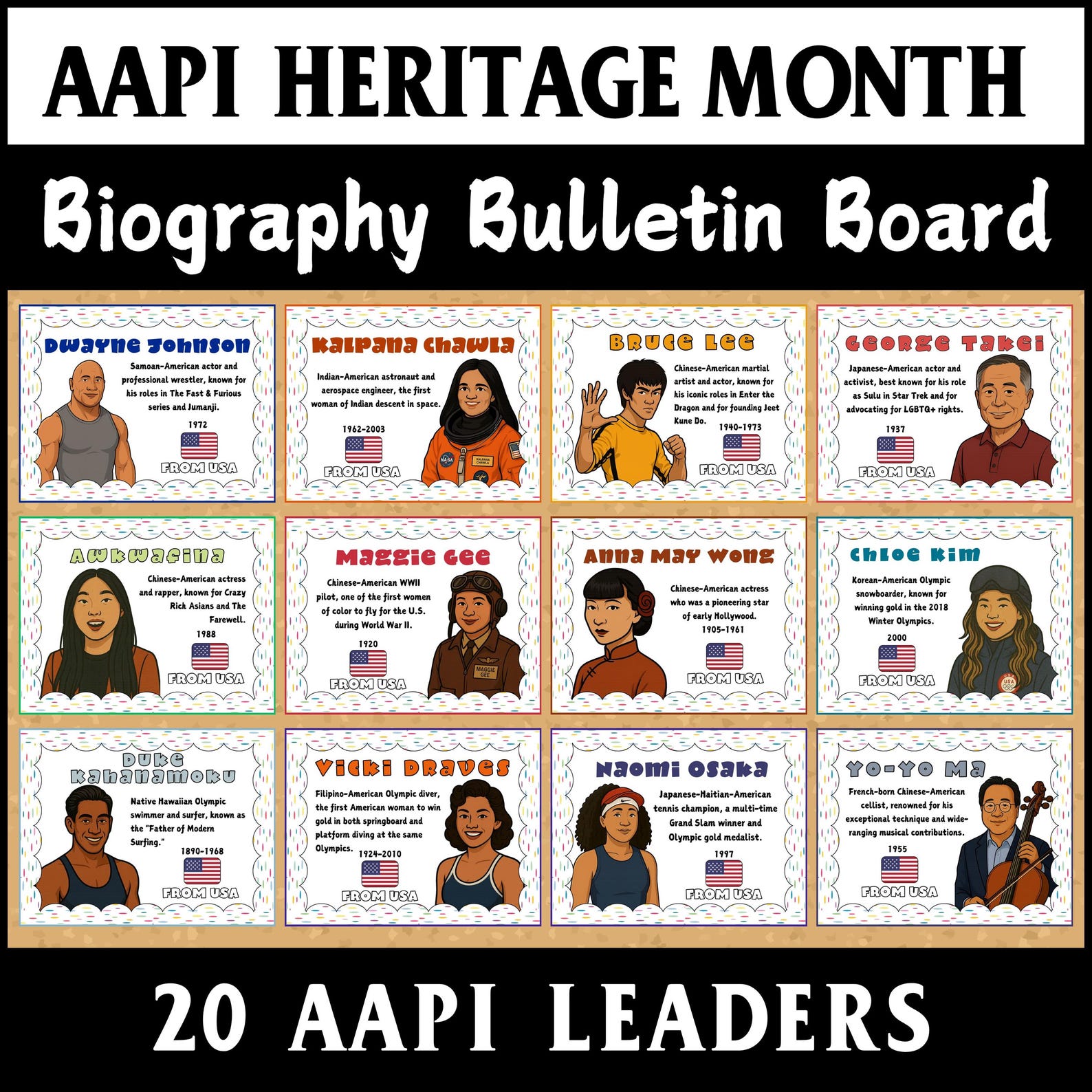 AAPI Heritage Month Biography Bulletin Board – Educational Posters ...