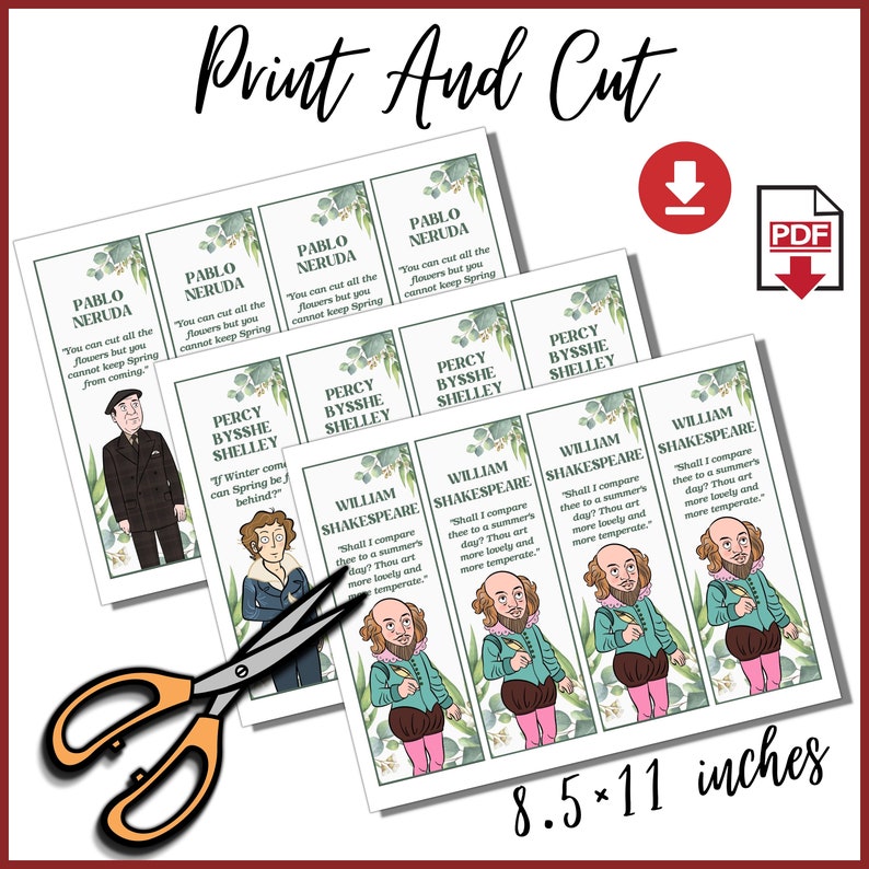 PRINTABLE Poetry Bookmarks April National Poetry Month Bookmarks Famous ...