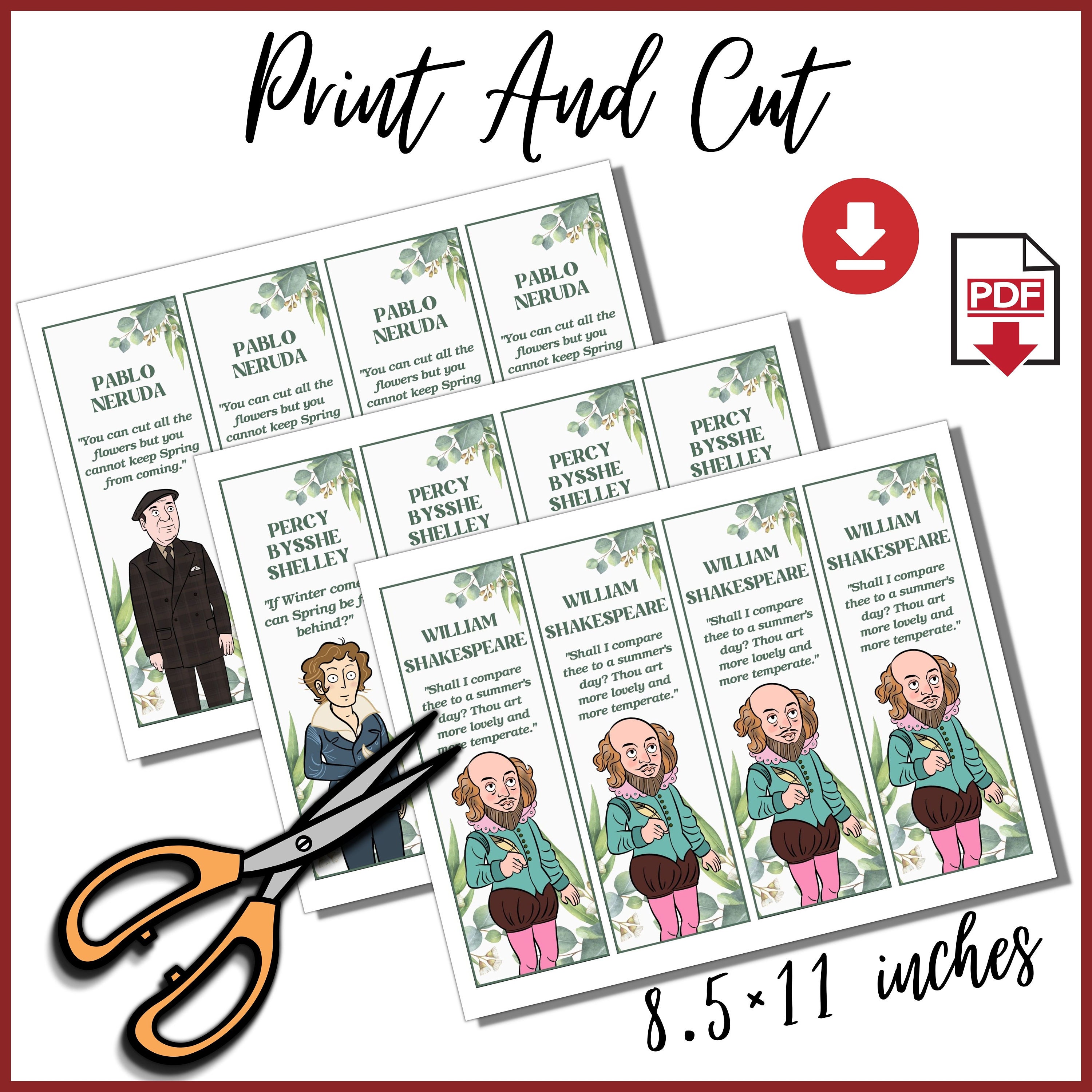 PRINTABLE Poetry Bookmarks April National Poetry Month Bookmarks Famous ...