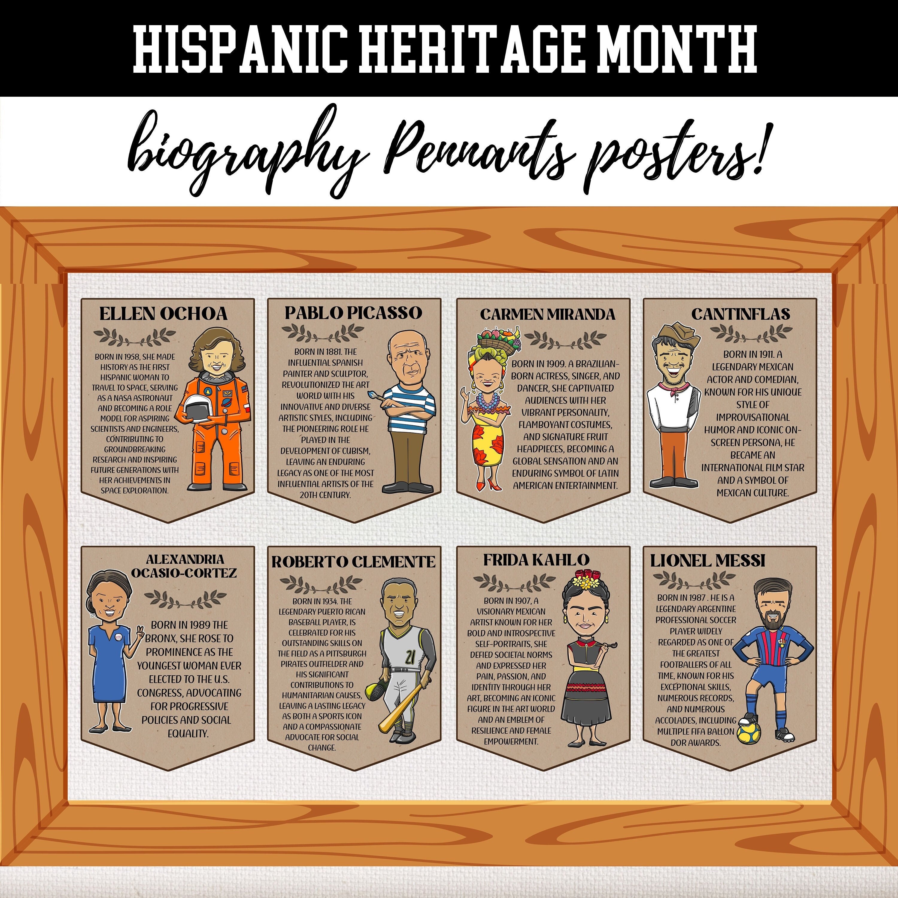 Carteles de banderines de biografía de líderes hispanos y latinos ...