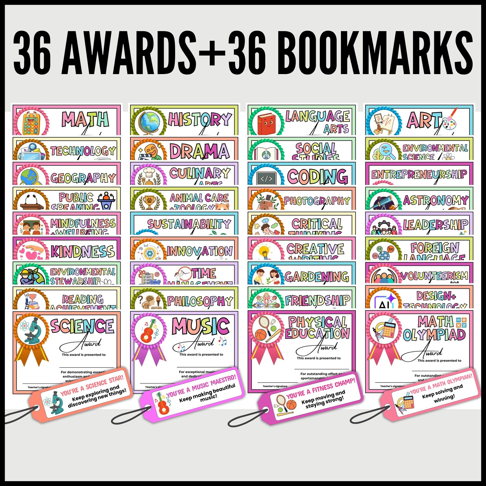 Editable & Printable End of Year Classroom Awards and Bookmarks ...
