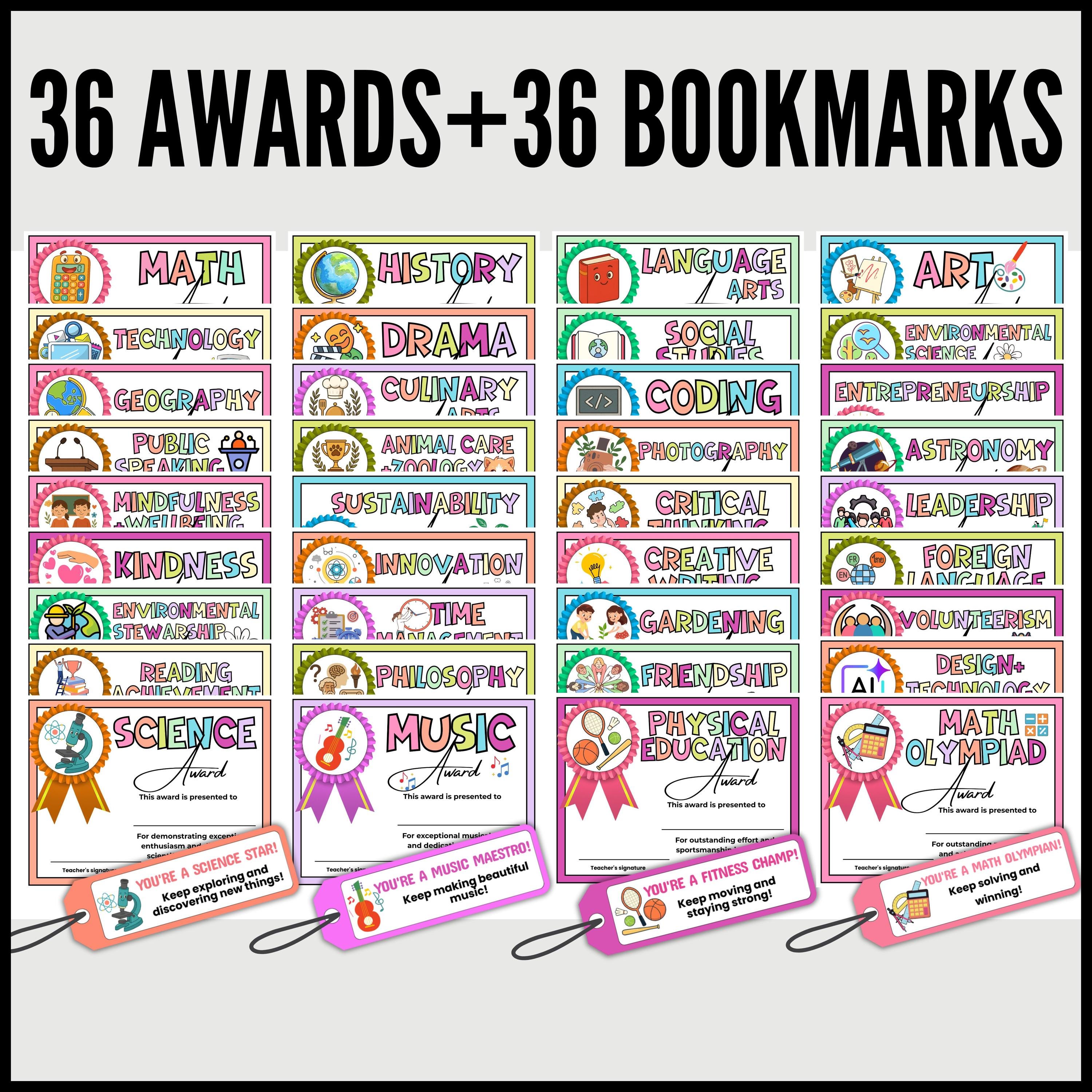 Editable & Printable End of Year Classroom Awards and Bookmarks ...