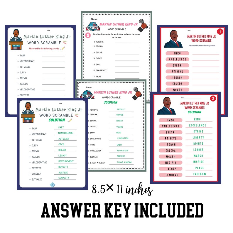 Martin Luther King Jr Word Scramble Martin Luther King Vocabulary MLK ...