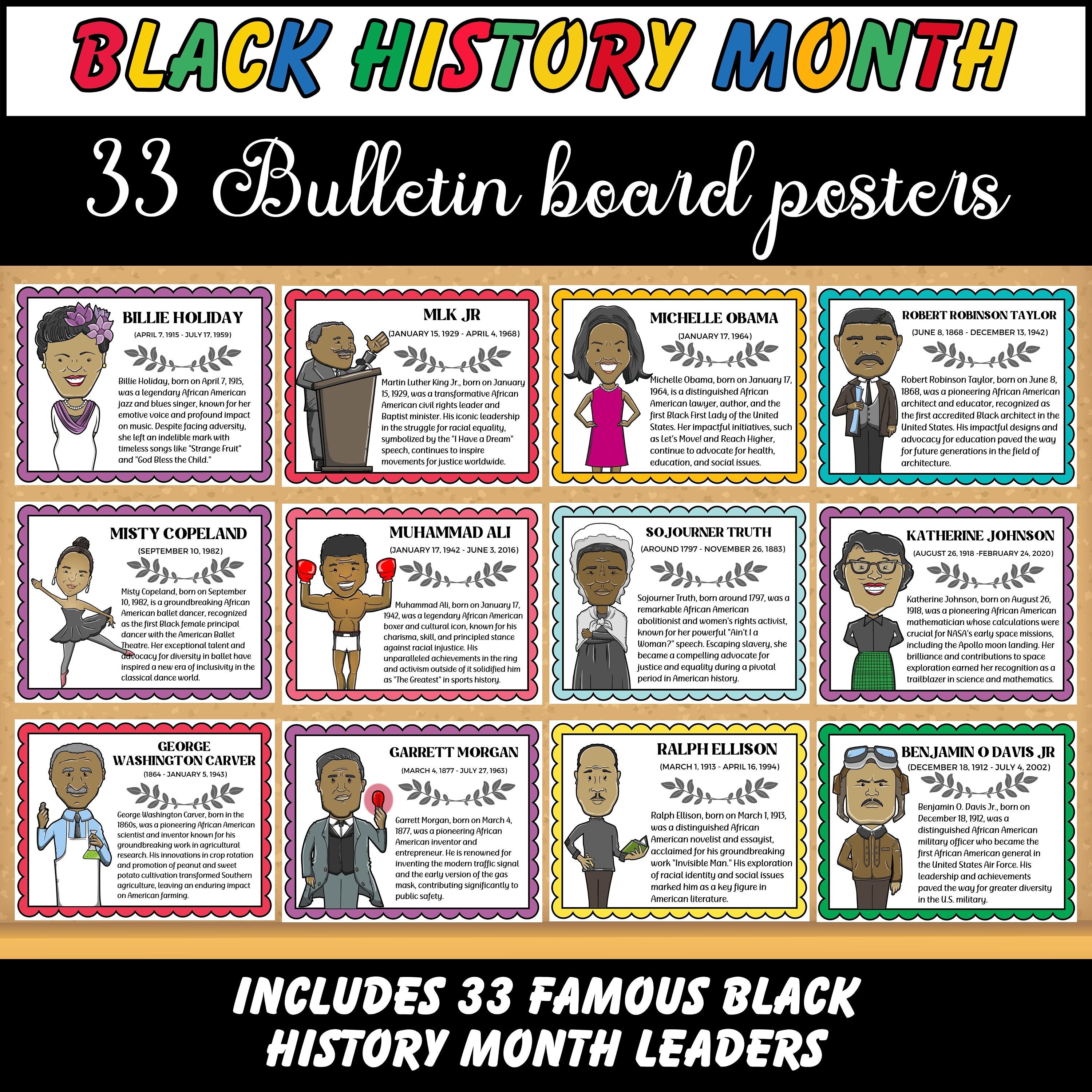 Black History Month Classroom Bulletin Board - 33 Iconic Figures ...