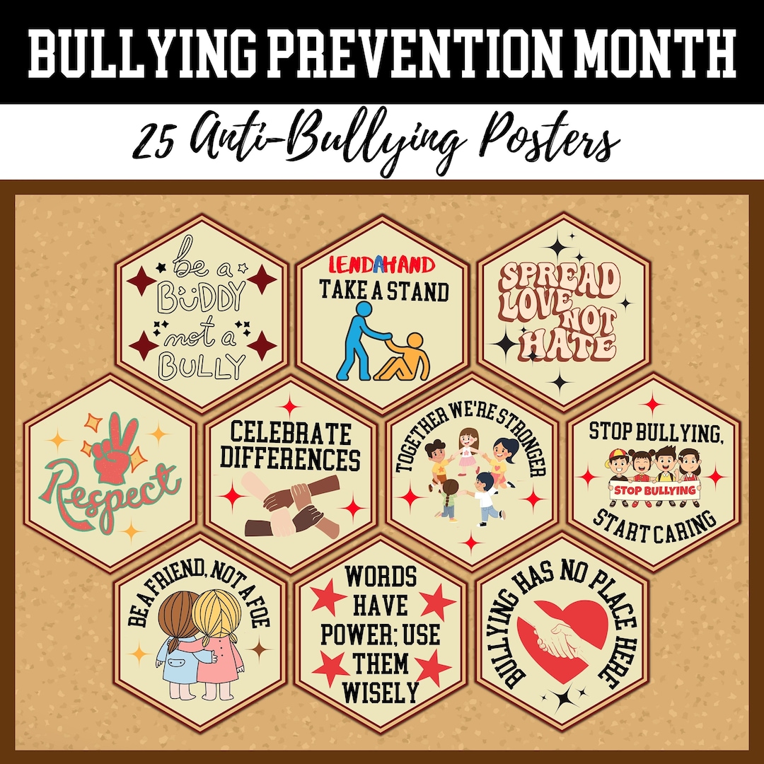 National Bullying Prevention Month Bulletin Board Set-25 Anti Bullying Posters- Cyber Bullying ...