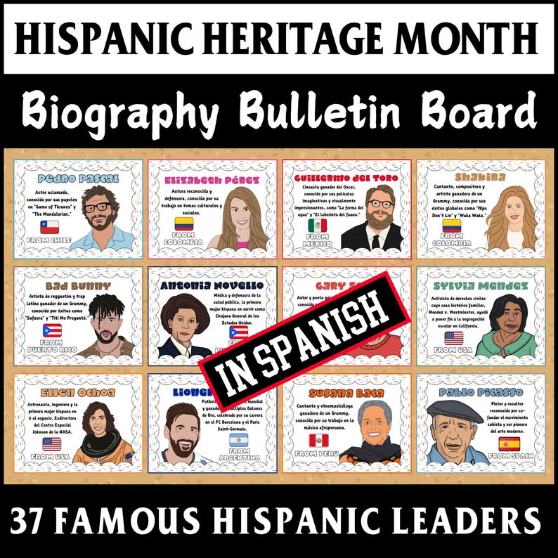 Hispanic Heritage Month Classroom Bulletin Board Set in Spanish,37 ...