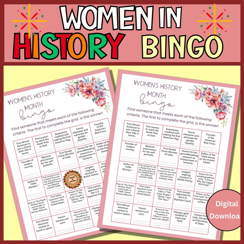 Printable Women's History Month Bingo Game | Women Empowerment ...