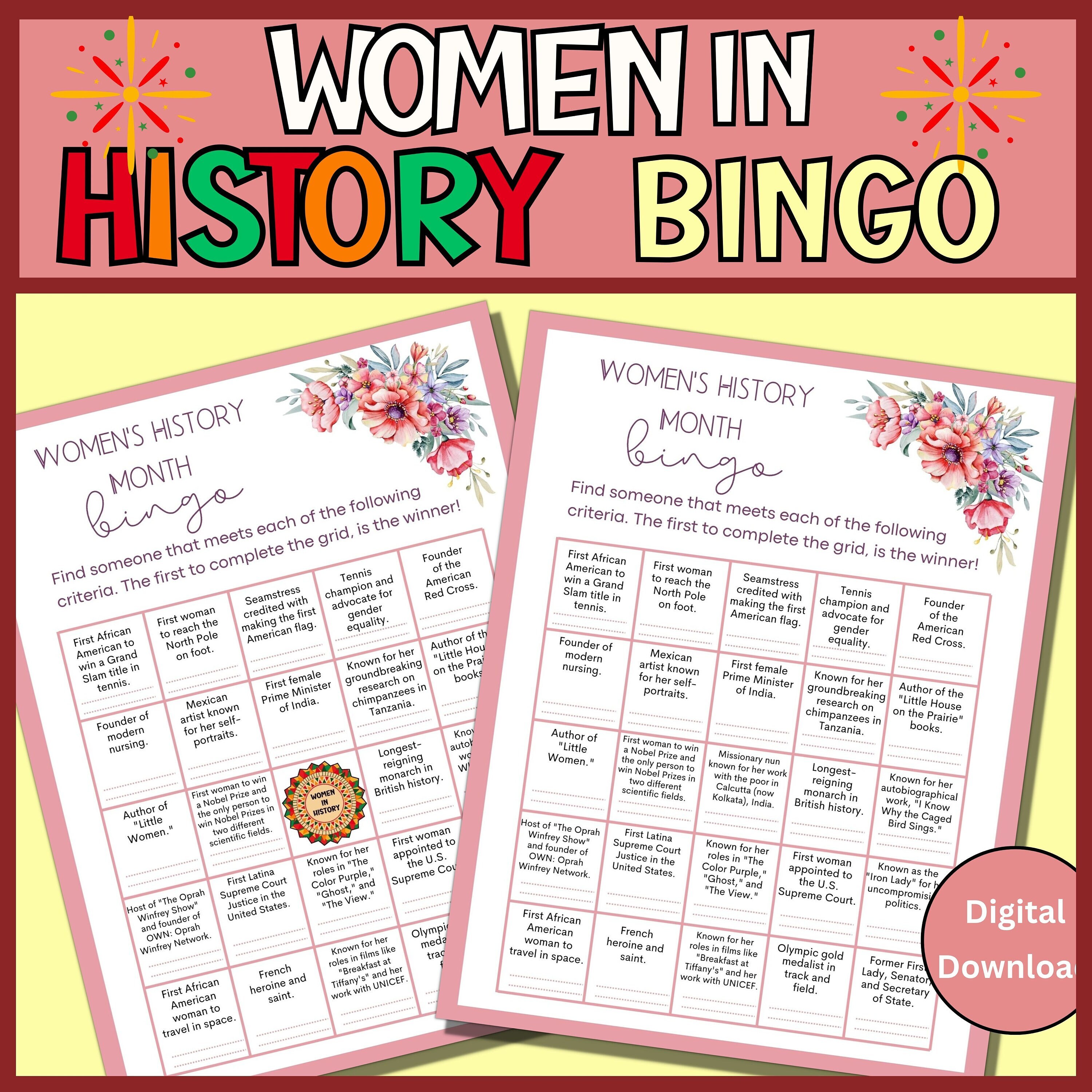 Printable Women's History Month Bingo Game | Women Empowerment ...