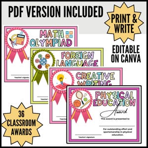Editable & Printable End of Year Classroom Awards and Bookmarks ...