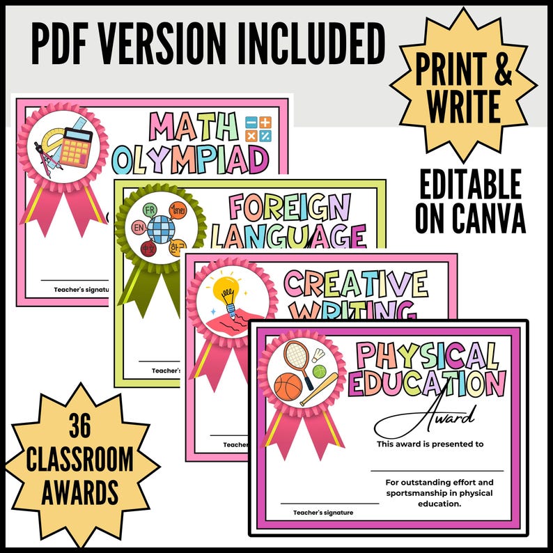 Editable & Printable End of Year Classroom Awards and Bookmarks ...