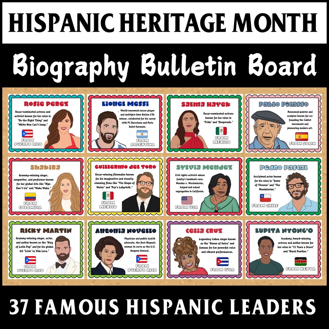 Hispanic Heritage Month Classroom Bulletin Board Set, 37 Iconic Figures ...
