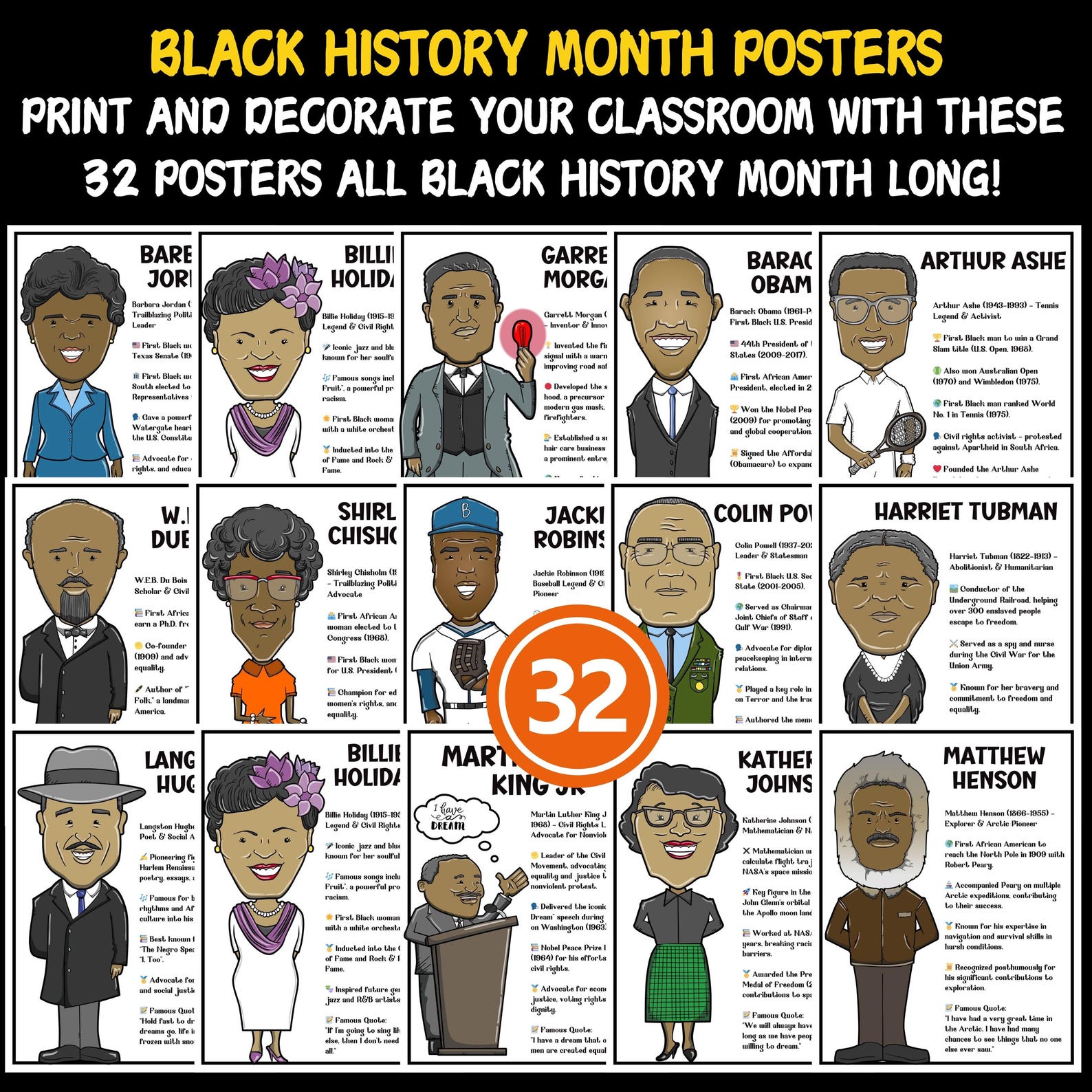 Black History Month Bulletin Board - Interactive Biography Posters - 32 ...