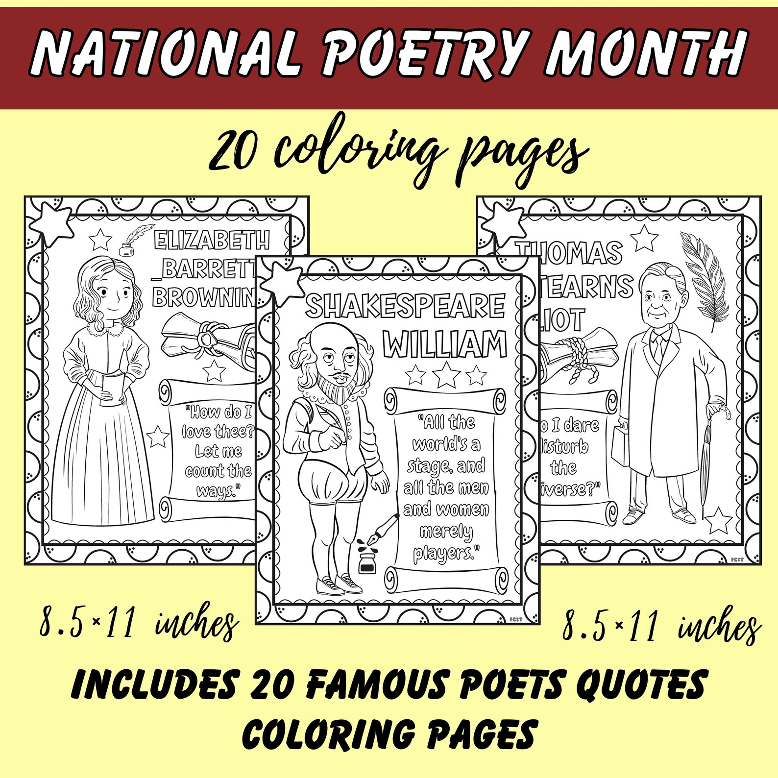 National Poetry Month Coloring Pages Famous Poets Coloring Sheets ...