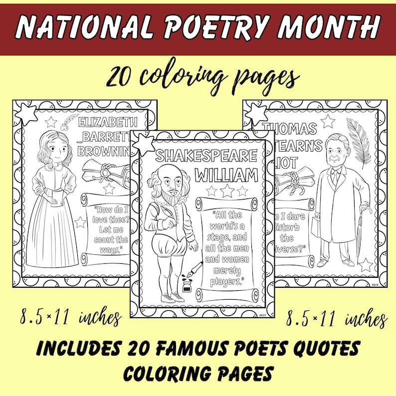 National Poetry Month Coloring Pages | Famous Poets Coloring Sheets ...