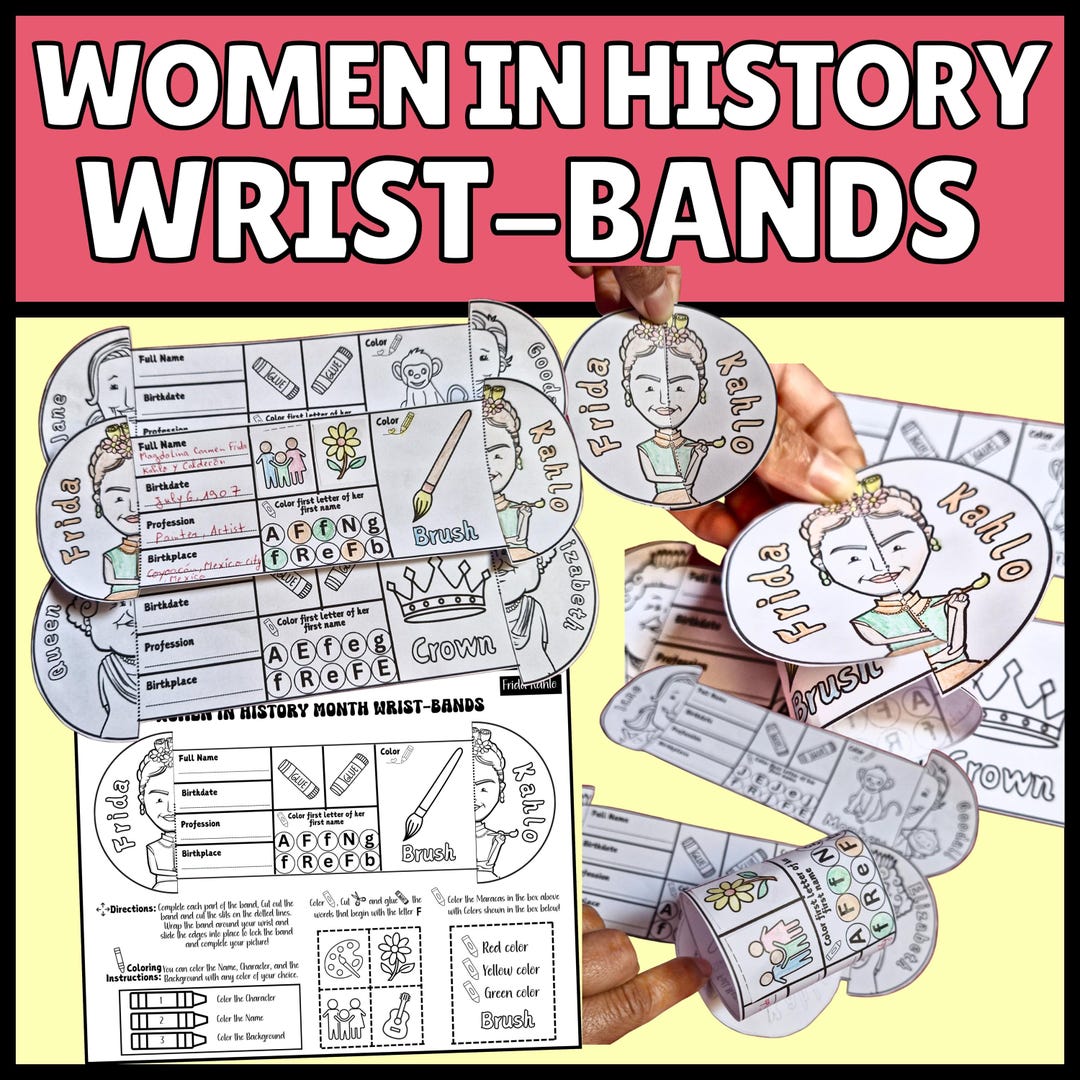 Women in History Printable Wristband Craft Famous Women Bracelet ...