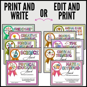 Editable & Printable End of Year Classroom Awards and Bookmarks ...