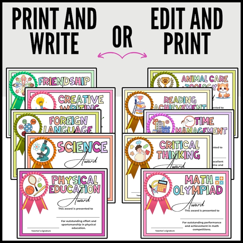 Editable & Printable End of Year Classroom Awards and Bookmarks ...