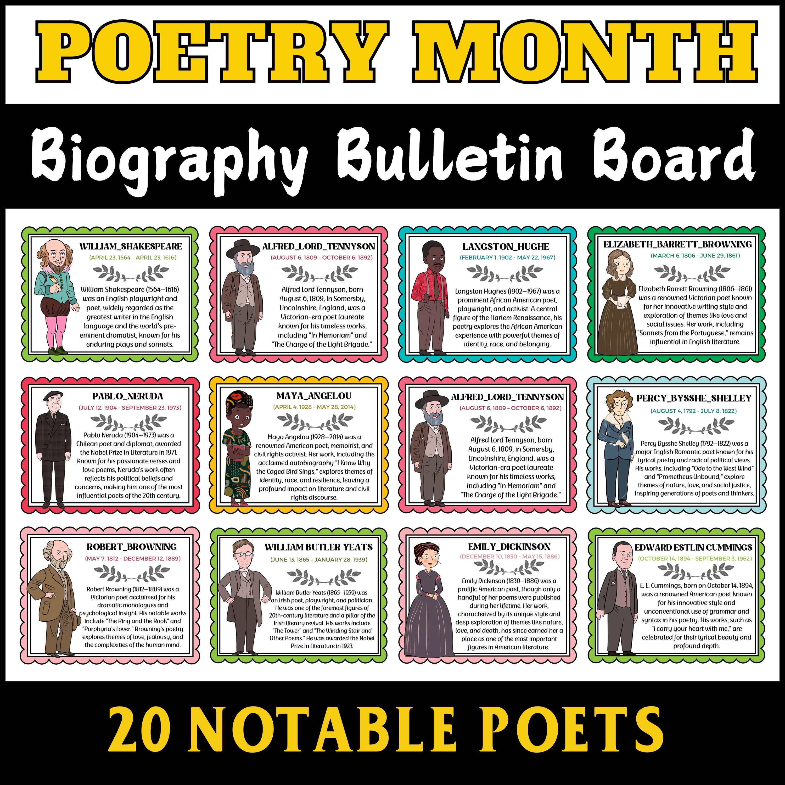 Printable National Poetry Month Biography Bulletin Board | Biography ...