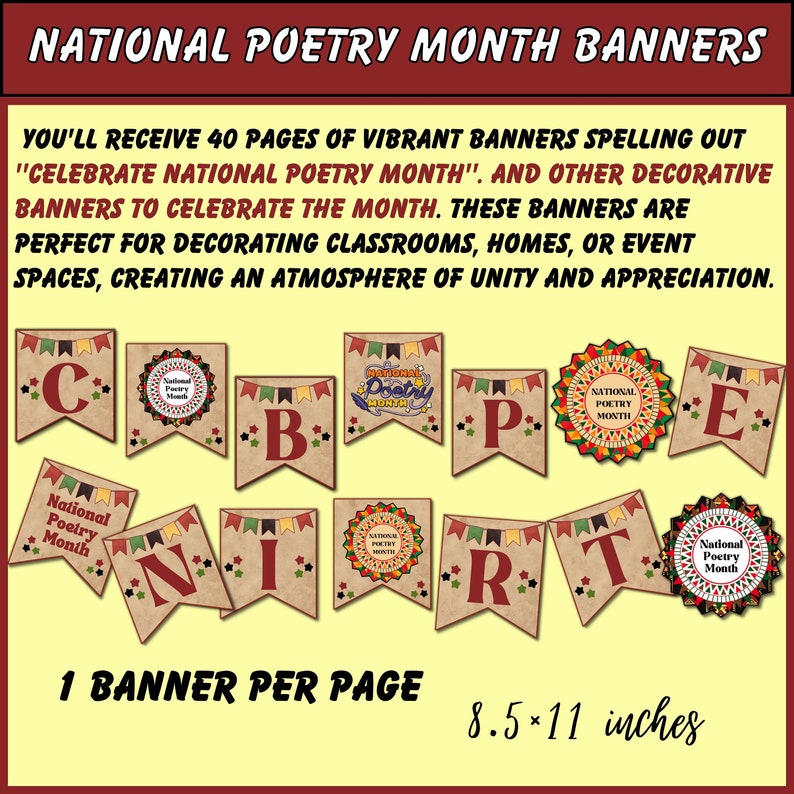 National Poetry Month Banners Printable, Bulletin Board Banners ...