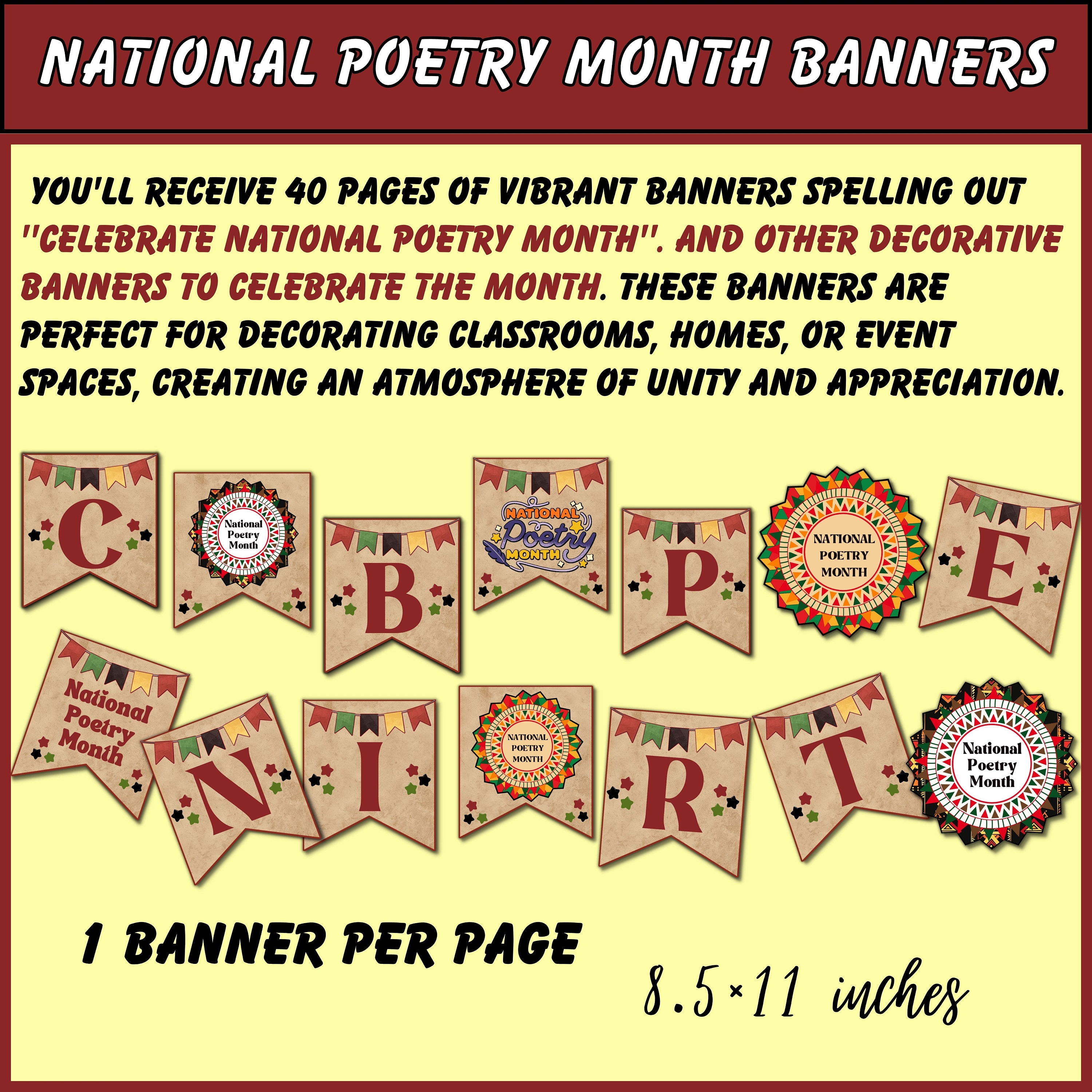 National Poetry Month Banners Printable, Bulletin Board Banners ...
