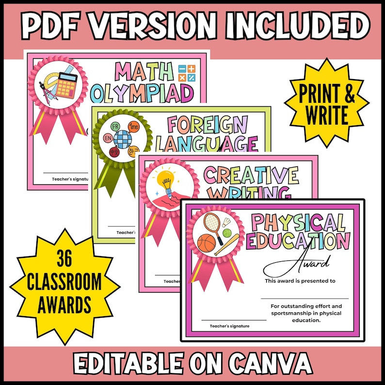Editable & Printable End of Year Classroom Awards and Bookmarks ...