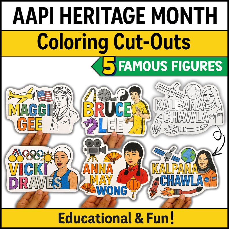 AAPI Heritage Month Coloring Cut-outs | Famous Asian American Figures ...