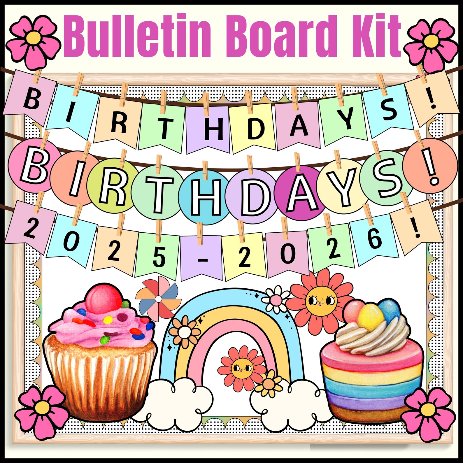 Pastel Classroom Birthday Display | Classroom Birthday Bulletin Board ...