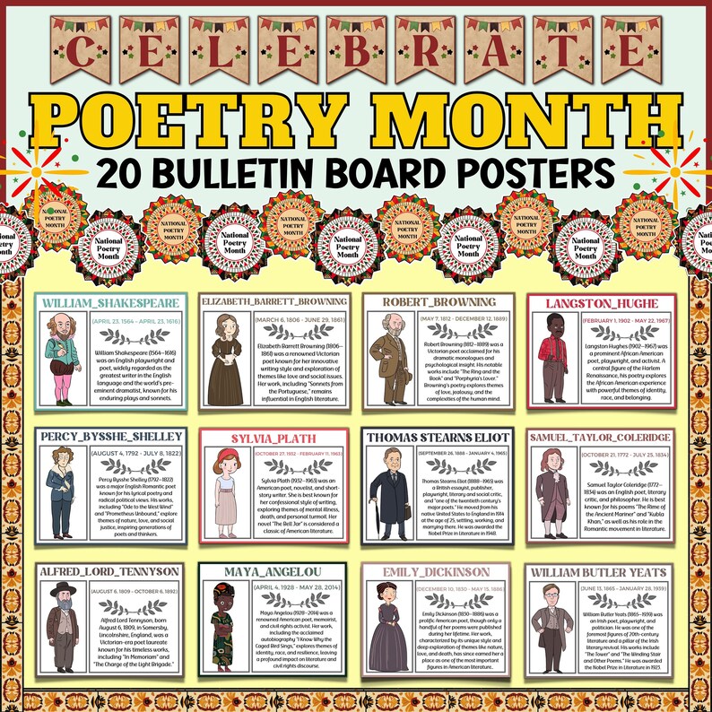 Famous Poets Flash Cards, Famous Poets Bulletin Board Posters and Cards ...