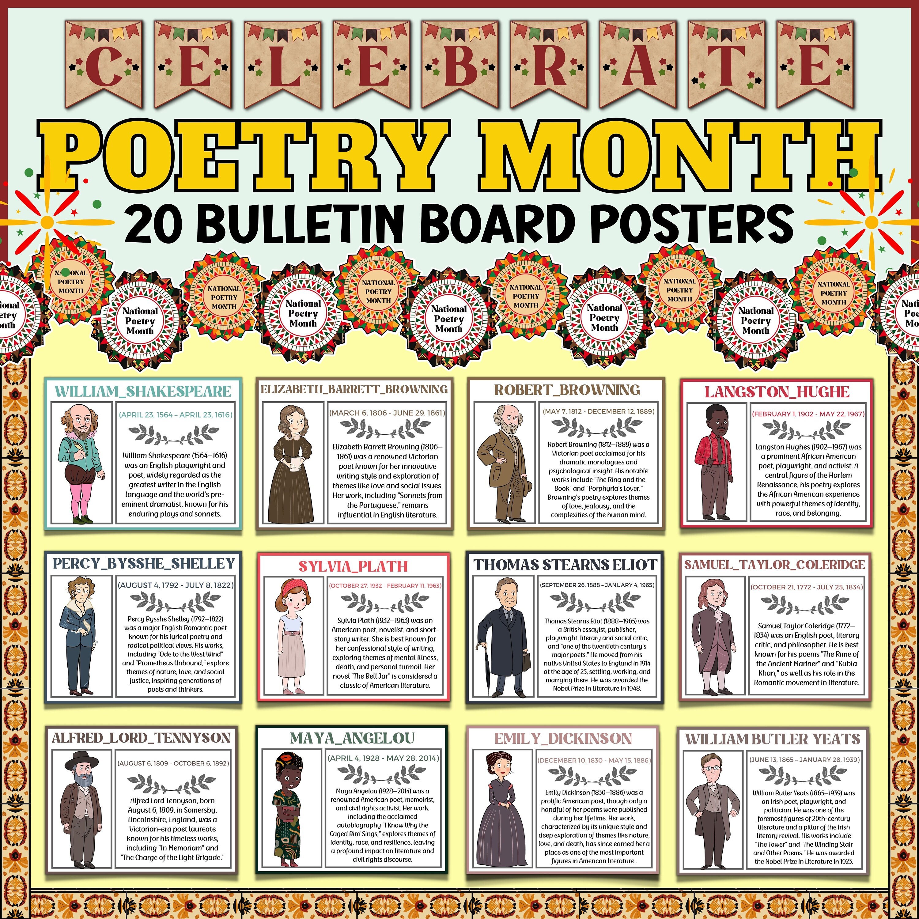 Famous Poets Flash Cards, Famous Poets Bulletin Board Posters and Cards ...