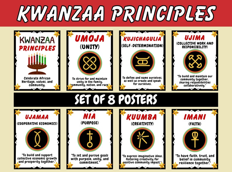 Kwaanza Principals Posters Set of 8 - the 7 Principles of Kwanzaa ...
