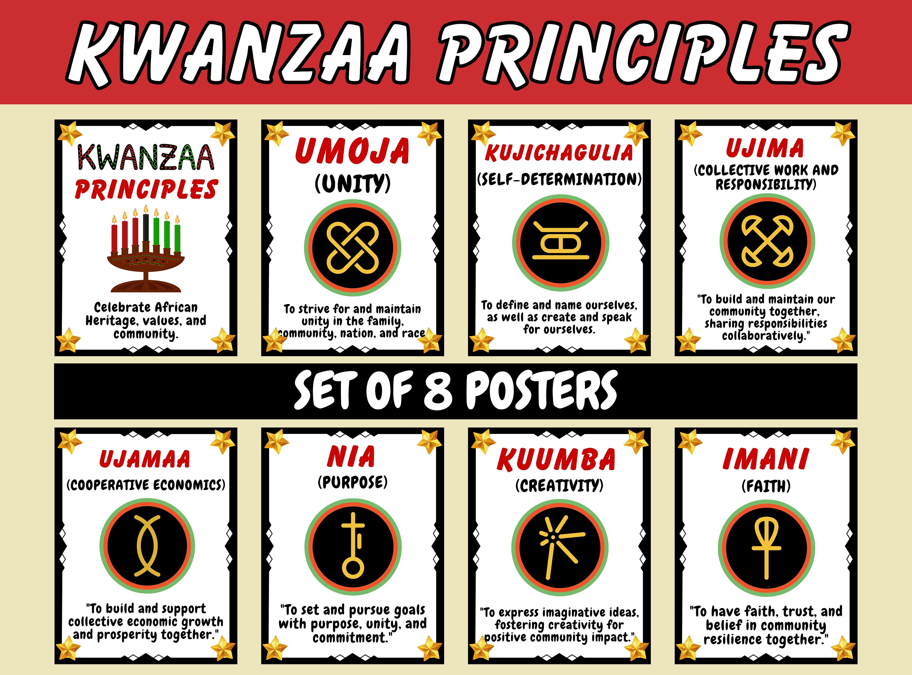 Kwaanza Principals Posters Set of 8 - the 7 Principles of Kwanzaa ...