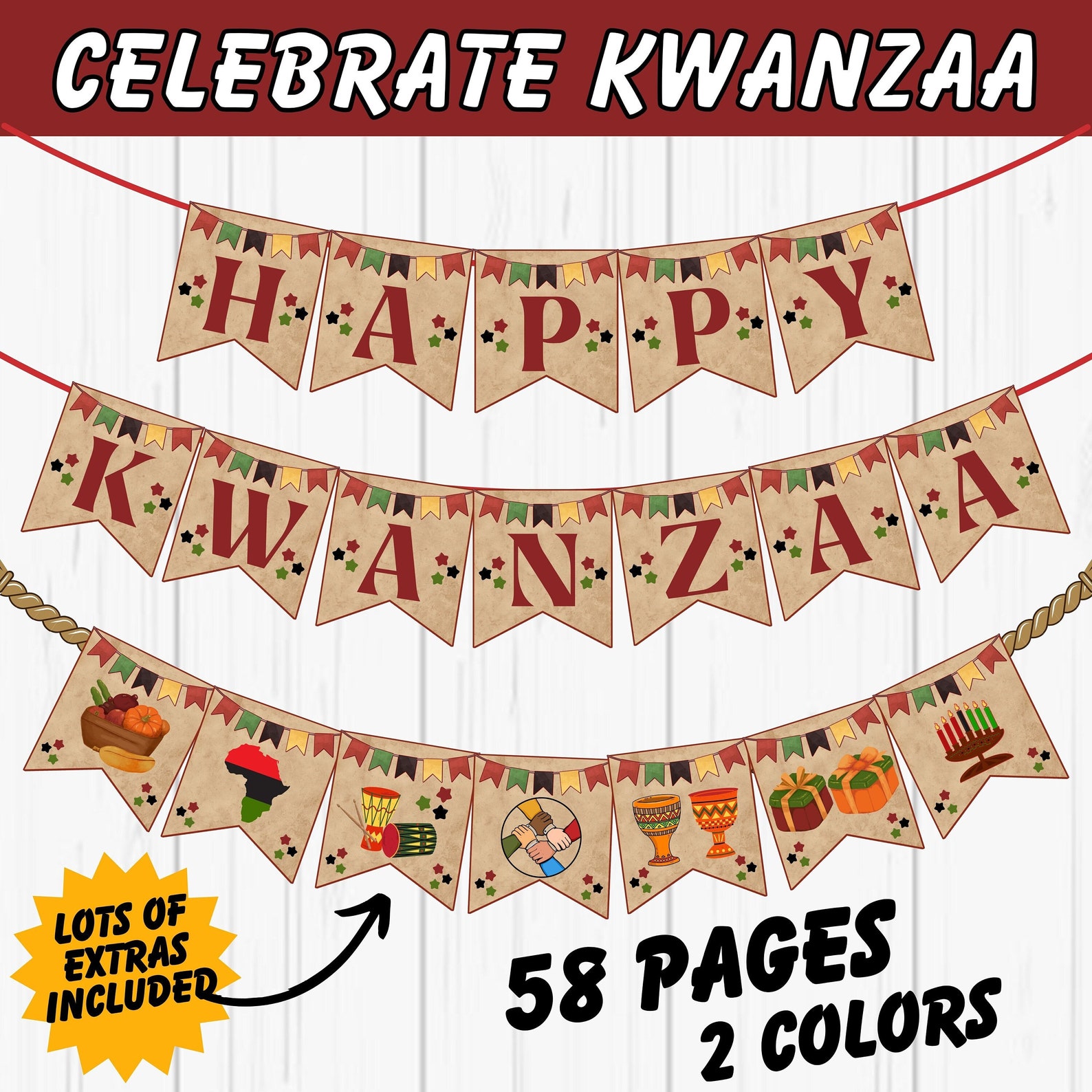 Happy Kwanzaa Printable Banner Bunting-celebrate Kwanzaa 58 Banner ...