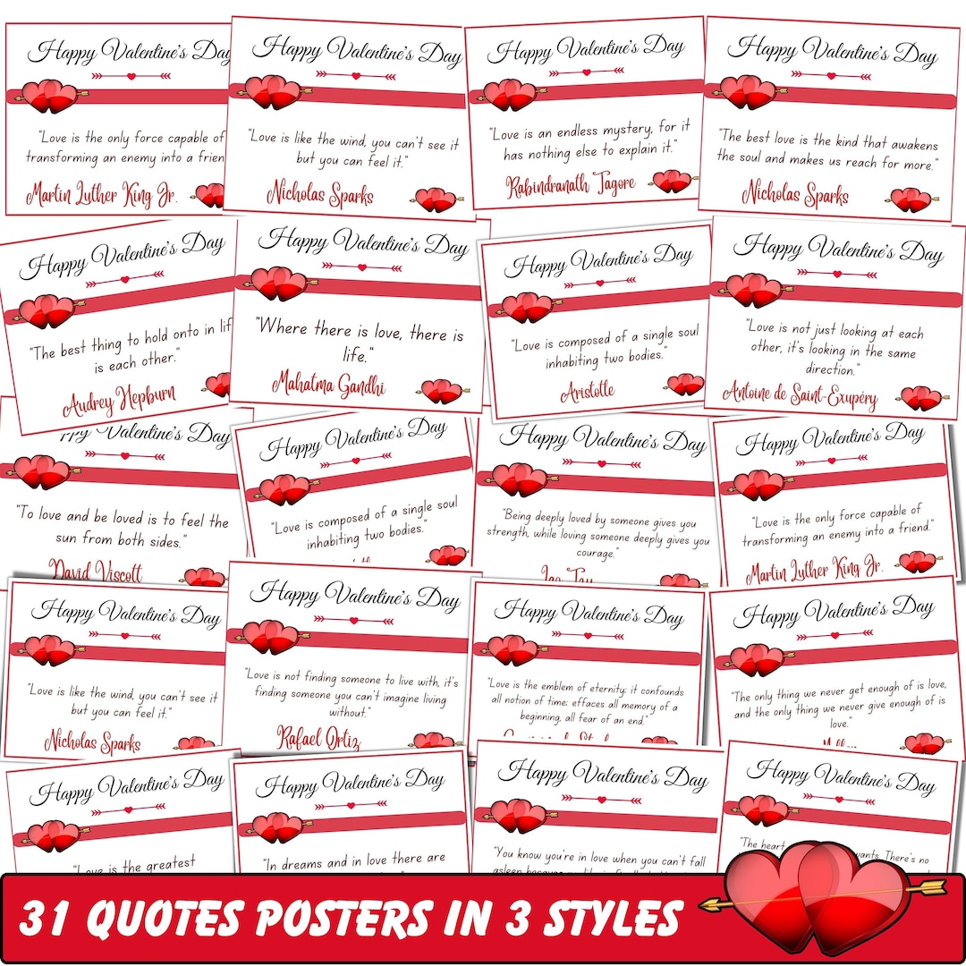 Valentine's Day Famous and Inspirational Love Quote Poster Set ...