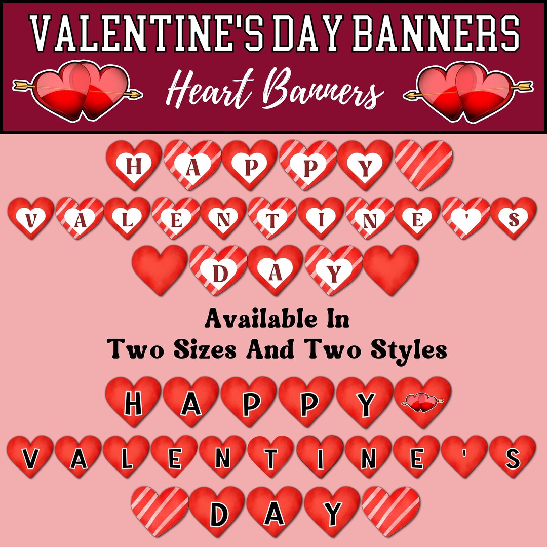 Valentine's Heart Banners PRINTABLE, Valentine's Day Banner,valentine ...
