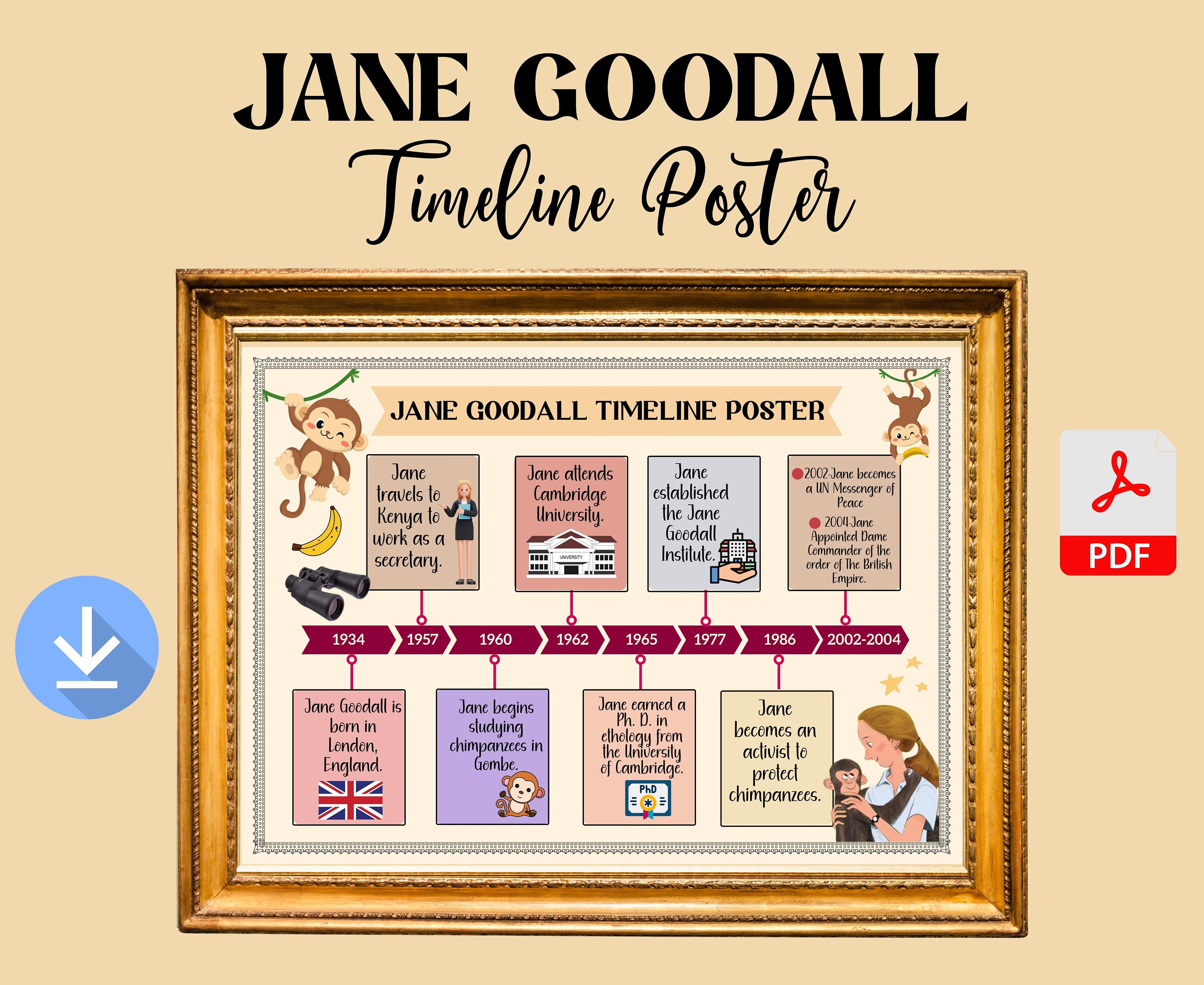Jane Goodall Timeline Poster | Jane Goodall Bulletin Board Idea ...