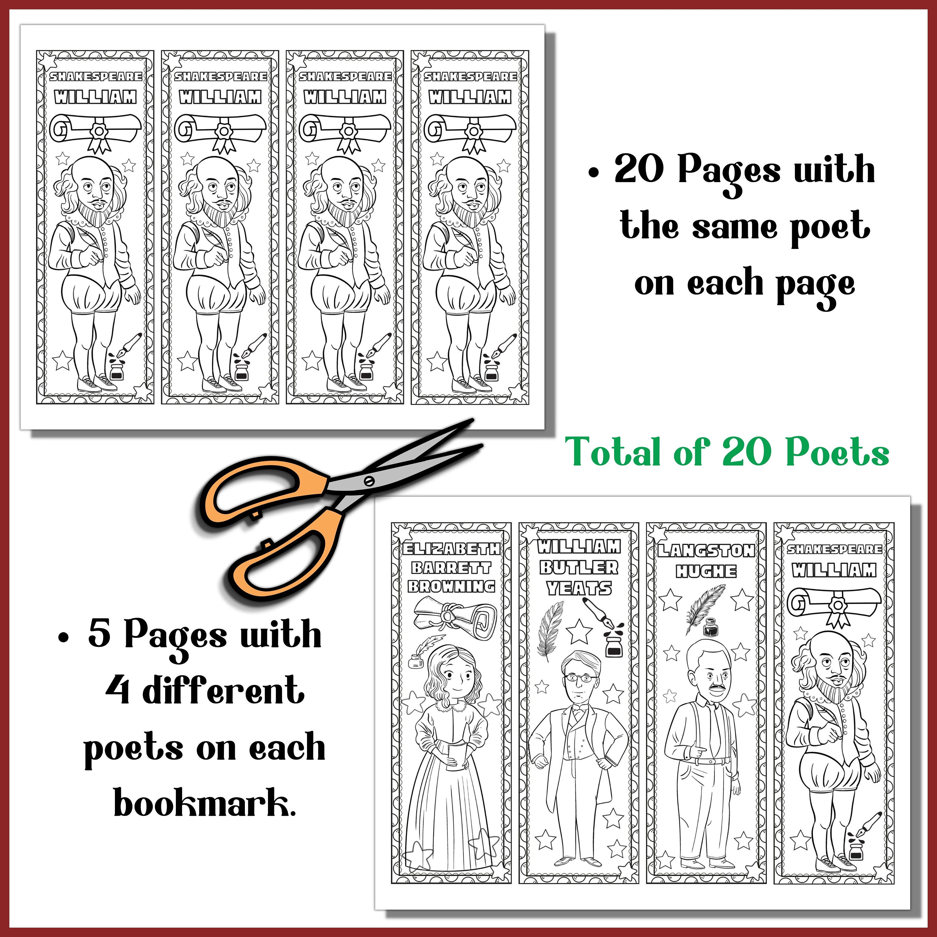 PRINTABLE Poetry Coloring Bookmarks April National Poetry Month ...