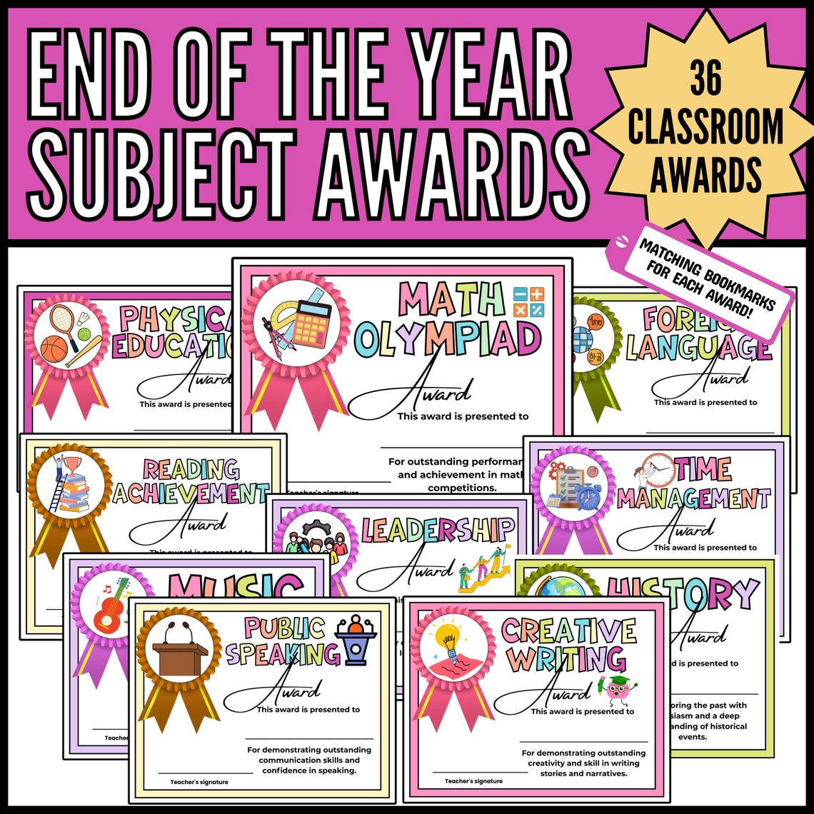 Editable & Printable End of Year Classroom Awards and Bookmarks ...
