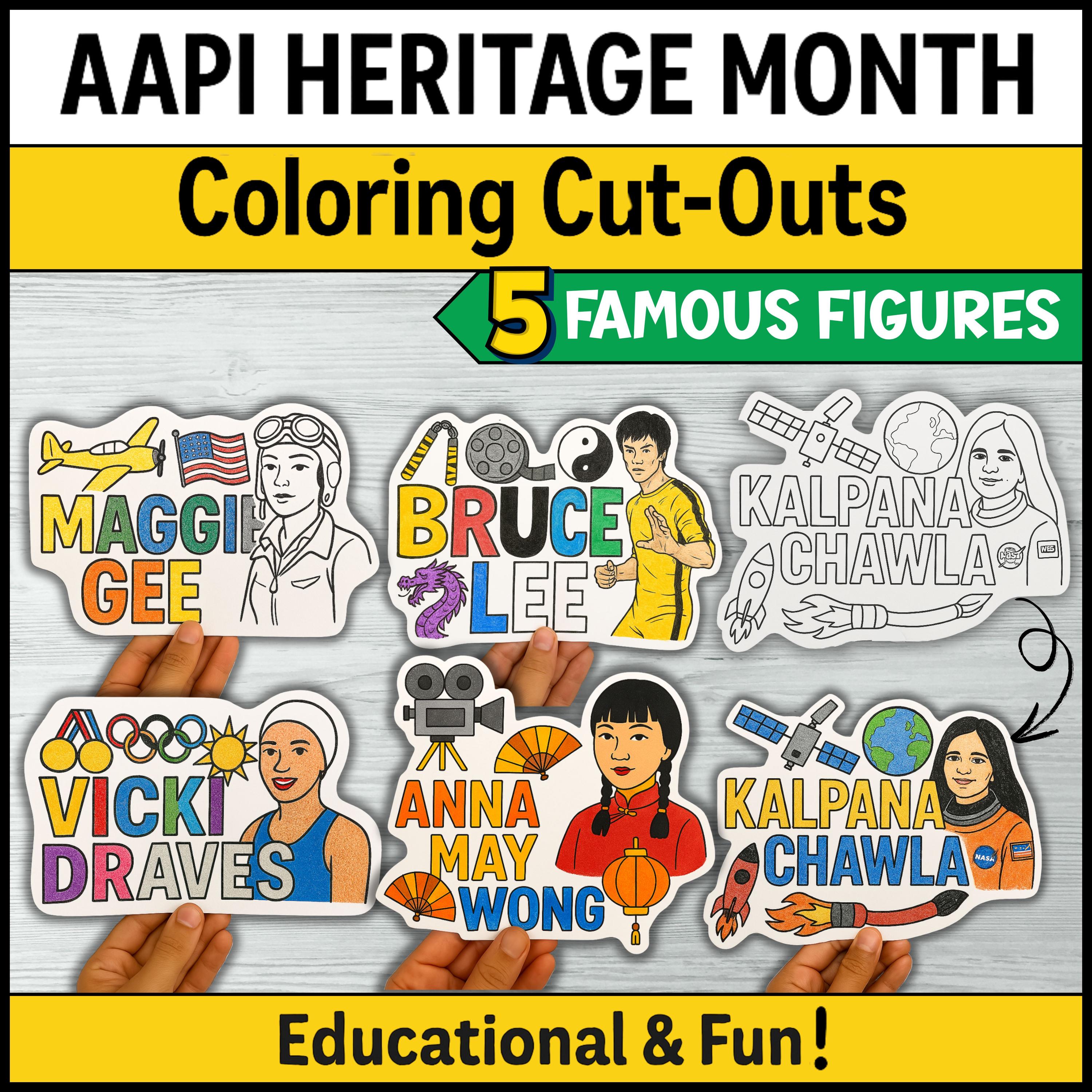 AAPI Heritage Month Coloring Cut-outs | Famous Asian American Figures ...