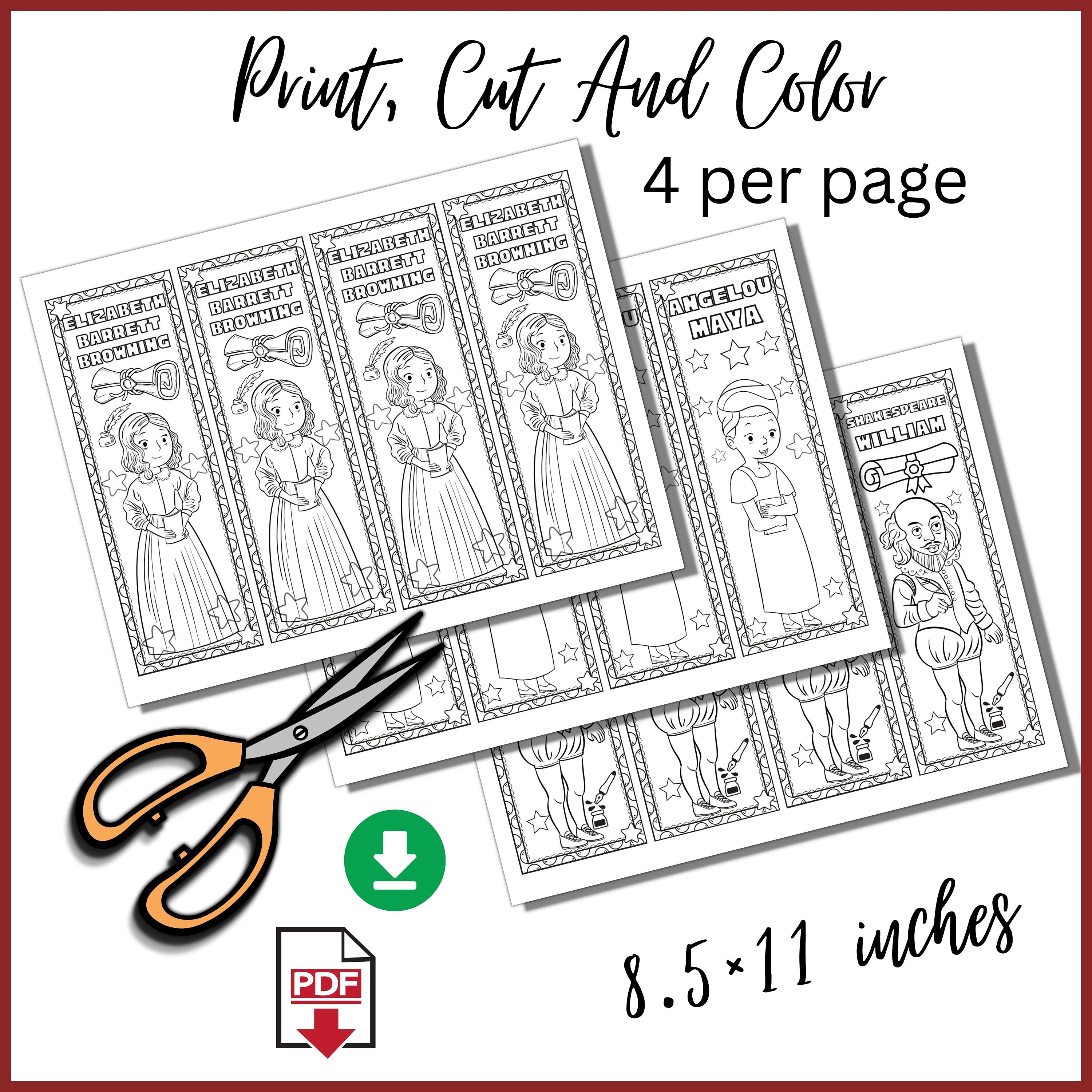 PRINTABLE Poetry Coloring Bookmarks April National Poetry Month ...