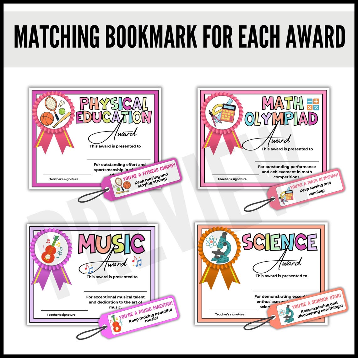Editable & Printable End of Year Classroom Awards and Bookmarks ...