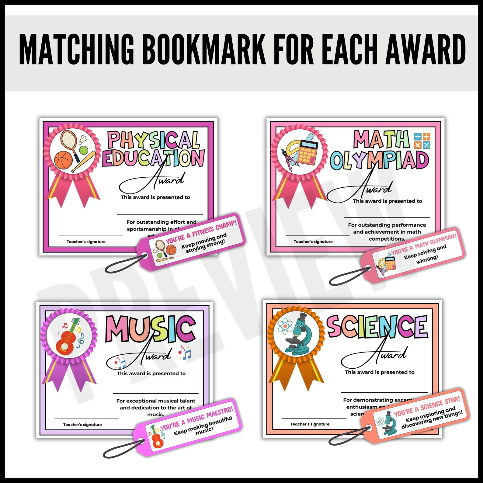 Editable & Printable End of Year Classroom Awards and Bookmarks ...
